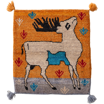 视觉味道 波斯纯手工游牧动物狮子Gabbeh羊毛椅垫小方地毯Shiraz