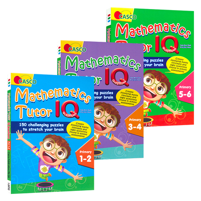 Casco Mathematics Tutor IQ Primary 1-6 新加坡数学 数学IQ辅导练习3册 小学数学1-6年级教辅 逻辑思维益智活动  英文原版进口书