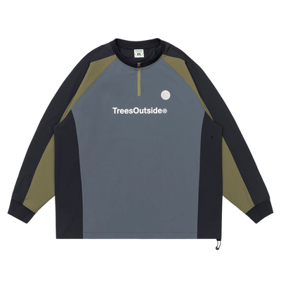 TreesOutside户外轻防泼水防晒UPF50+半拉链撞色拼接套头夹克长袖