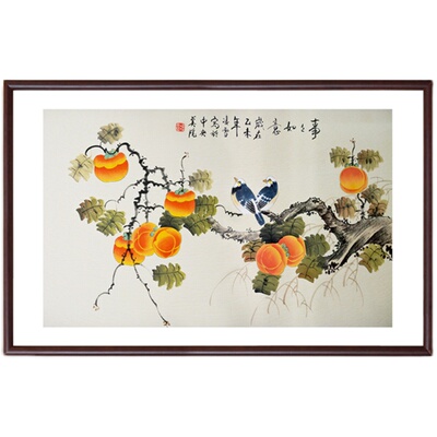 喜上枝头事事如意新中式客厅餐厅过道走廊实木框办公室装饰挂画