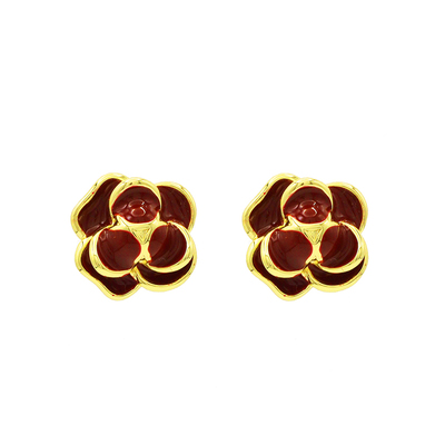 「干枯玫瑰」安可拉红气质山茶花耳饰蚊香盘耳夹女无耳洞秋冬耳环