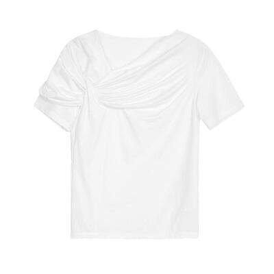 S·DEER圣迪奥V领堆堆领不规则打底短袖T恤S23260120