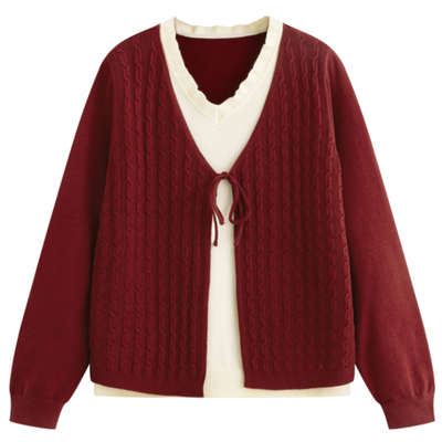 韩系弹力显瘦减龄假两件针织开衫