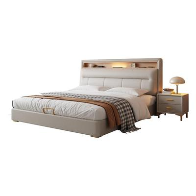 政府补贴蓝色理想意式极简真皮床现代简约主卧双人床1.8m软包婚床