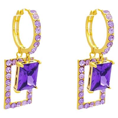 满钻紫色水晶几何方块超闪耳环