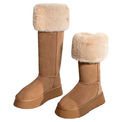 【STAR】冬季休闲百搭圆头厚底套筒厚绒保暖两穿雪地靴4cm