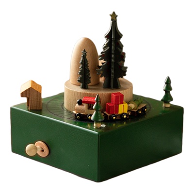 新年礼物音乐盒木旋转火车八音盒