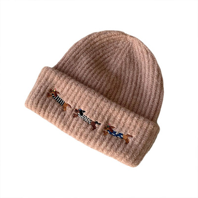 可爱腊肠狗刺绣帽子围巾套装