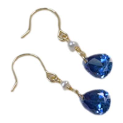 小众轻奢高级感宝蓝水滴锆石珍珠耳钩14k包金耳环复古法式女20524