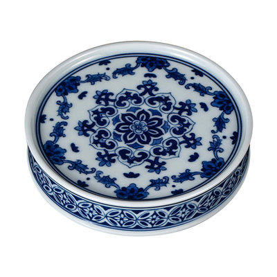 钟家窑柴窑青花手绘宝相纹盖置