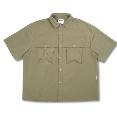 REBIRTH翻领短袖日系口袋衬衫