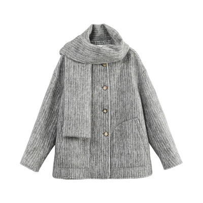 X--MOOM羊毛混纺无领毛呢外套