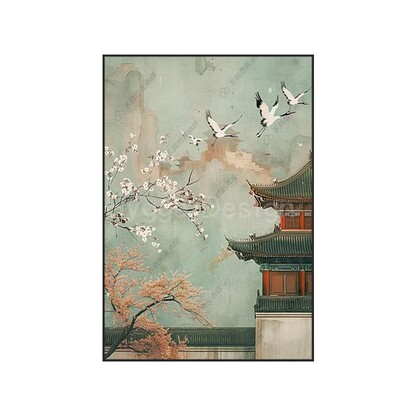 中古风白鹤宋氏美学装饰画沙发背景墙竖版落地挂画餐厅玄关处壁画
