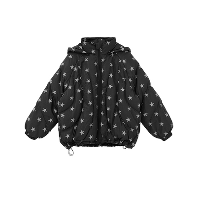 innomoood 碎片星星印花立领棉服外套可拆卸连帽不规则绗线加厚