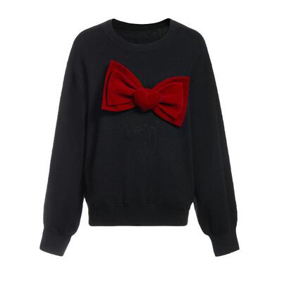 FIVE PLUS毛衣女针织衫可拆蝴蝶结设计感圆领上衣2026新款女春装