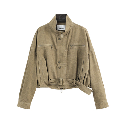 XMOOM洗水棉拼皮一手长巴恩茄克