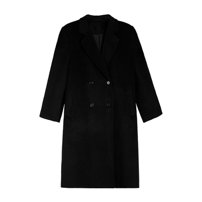 MULVAN 【现货5折】黑色长款毛呢外套女冬季高级感气质呢子大衣