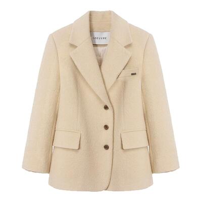 loeuvre羊毛西装女夹棉毛呢外套
