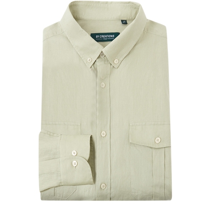 柏品纽扣领长商务休闲猎装式衬衫