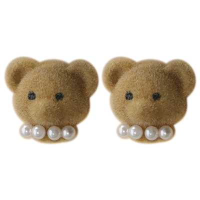 可爱卡通植绒小熊耳钉女甜美冬天