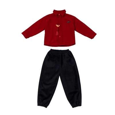 拜年服男童加绒衬衫新中式儿童唐装宝宝秋冬红色喜庆新年衣服套装