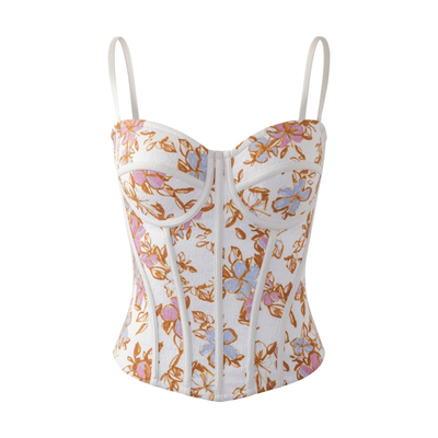 CORSELET法式油画花卉印花修身鱼骨胸衣女春夏泡泡肩束腰抹胸上衣