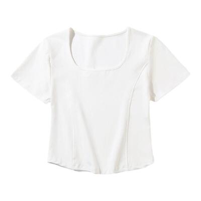 方领正肩短袖女设计感鱼骨短上衣