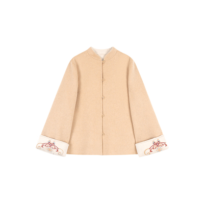 MOPASSANT【浮金如梦】新中式国风订婚礼服刺绣羊毛双面穿套装