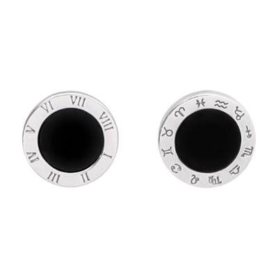 FourPin925纯银黑玛瑙男女耳钉