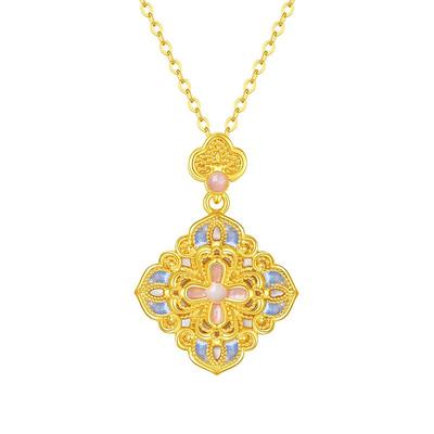 周大生18K金四合如意吊坠