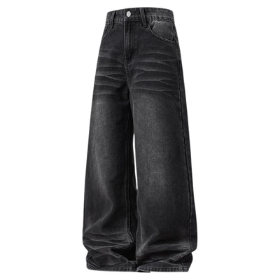 拉链长裤水洗做旧美式牛仔裤