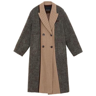 谜底设计感毛呢大衣女冬迪木尔风通勤复古风拼接长呢子244GD1680