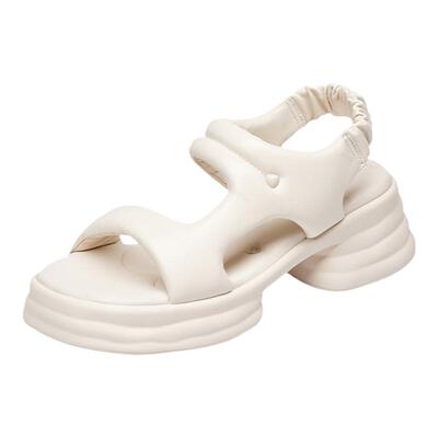 接吻猫夏季羊皮厚底露趾凉鞋