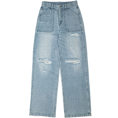 破洞水洗牛仔裤女美式夏新款