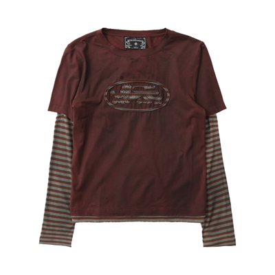 韩国badblood条纹假两件拼接长袖