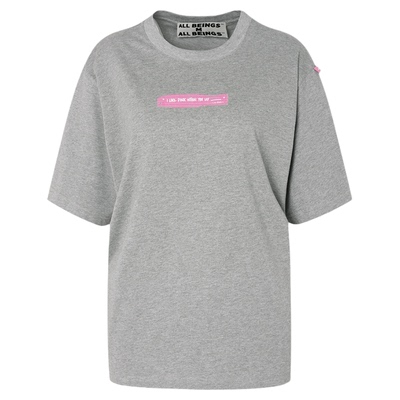 ALL BEINGS26SS新款花灰色手写便条印花圆领纯棉短袖百搭T恤女