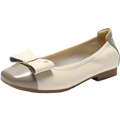 百丽女鞋子一脚蹬平底单鞋女春季新款真皮通勤浅口单鞋D8G1DAQ5