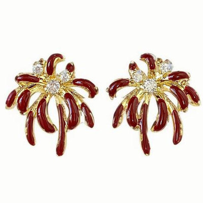 红色珐琅烟花耳环女新款小众独特