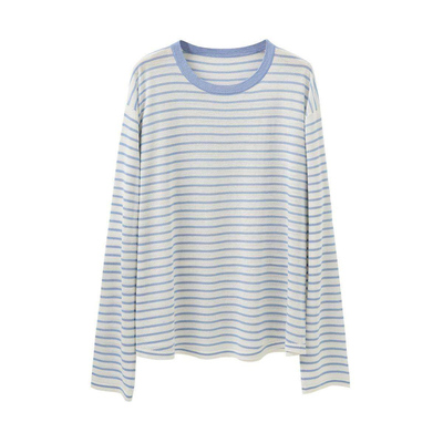 赵露思同款26春ITE宽松休闲条纹长袖T恤蓝色针织衫防晒打底上衣