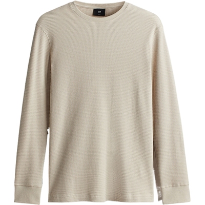 HM男装女装T恤冬季圆领休闲时尚正肩华夫格套头长打底衫0795243