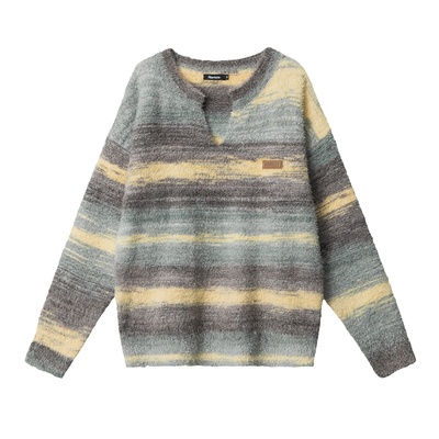 NERESUM日系复古V领渐变毛衣