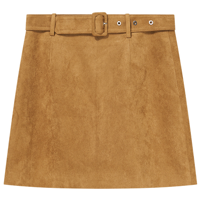 COVERINS焦糖色仿麂皮半身裙a字短裙腰带女2026春新款CC36150160