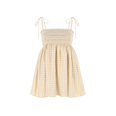 wanatry黄色格纹抹胸吊带上衣