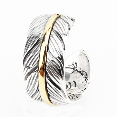 男女925纯银复古高桥羽毛戒指