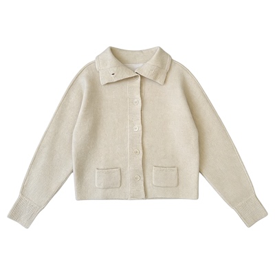 秒发！韩系氛围感25冬fletta气质纯色翻领单排扣针织开衫毛衣外套