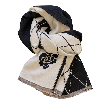 冬季保暖围巾小香风山茶花披肩