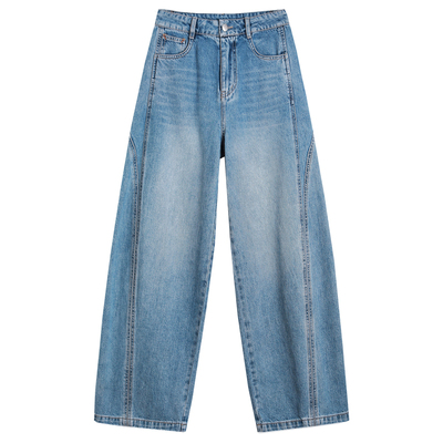 春季高腰阔腿显瘦复古牛仔裤女