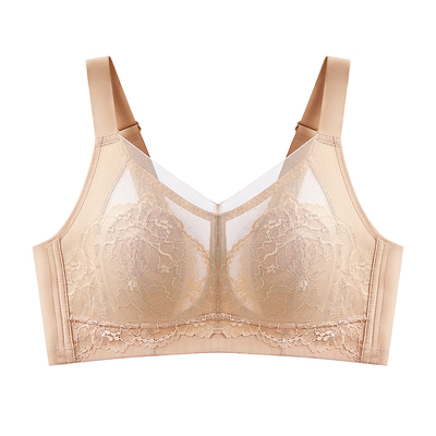 千奈美内衣女大胸显小大码全罩杯无钢圈粉底液舒肤蕾丝收副乳文胸