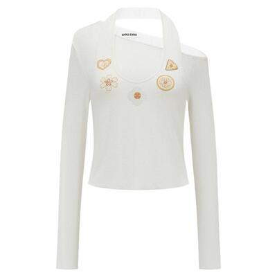 SHROENRO挂脖斜肩假两件上衣