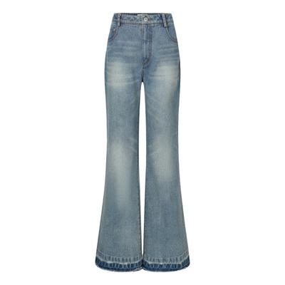 背后立体刺绣LOGO直筒微喇